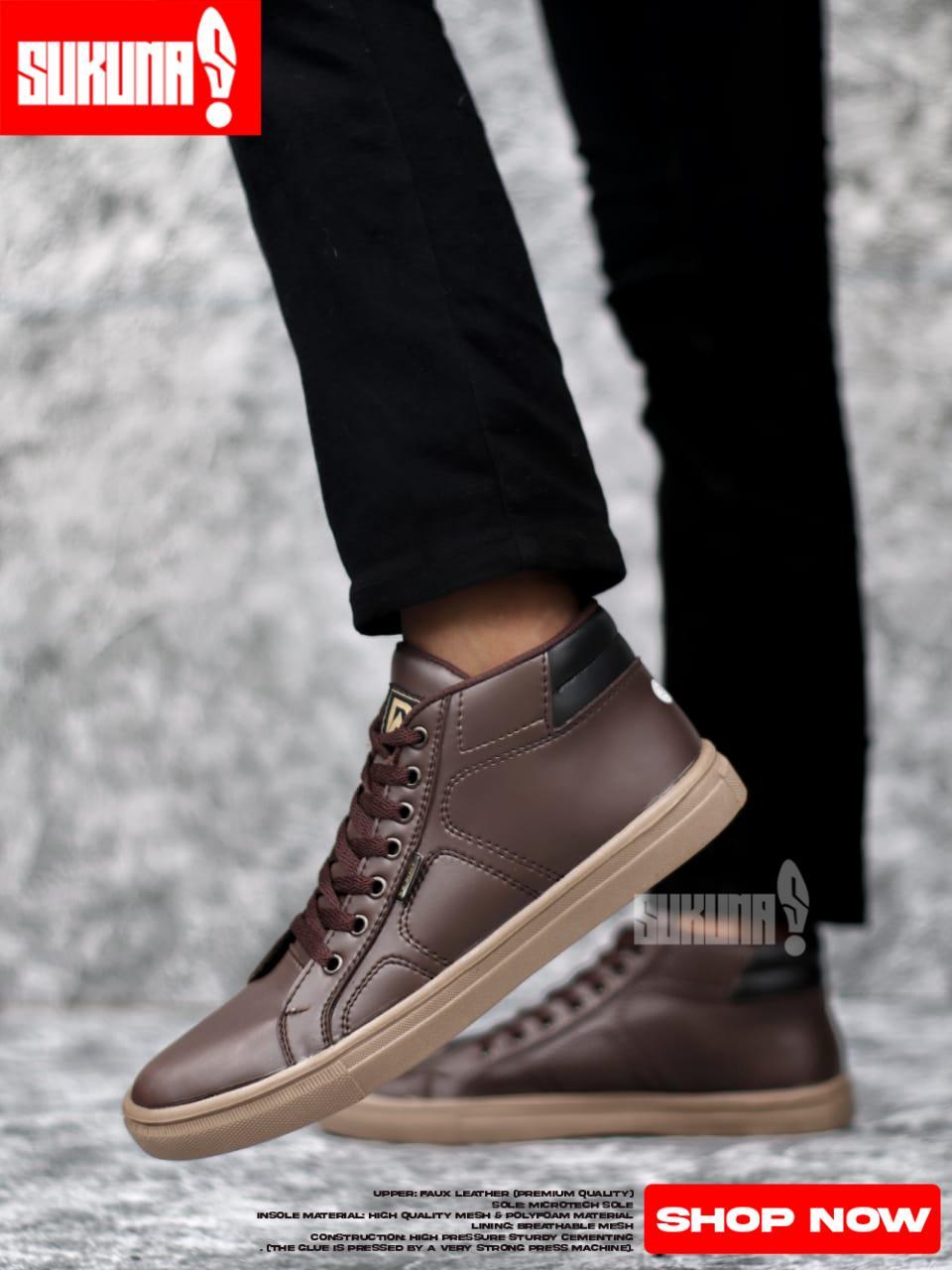 Jual Sepatu Sneakers Boots Tali Coklat Pria - EVANO | Shopee Indonesia