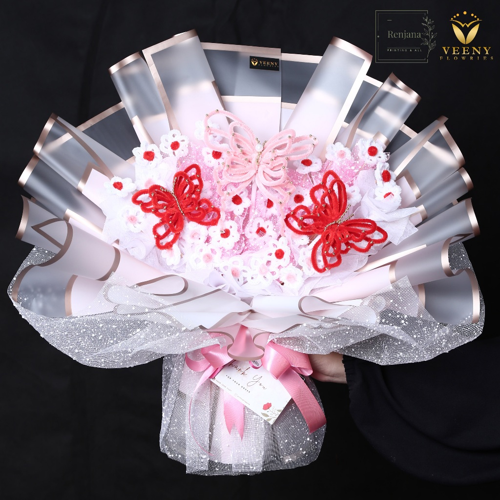 Jual buket kawat bulu mercy/buket kupu-kupu/buket jumbo/buket bunga ...