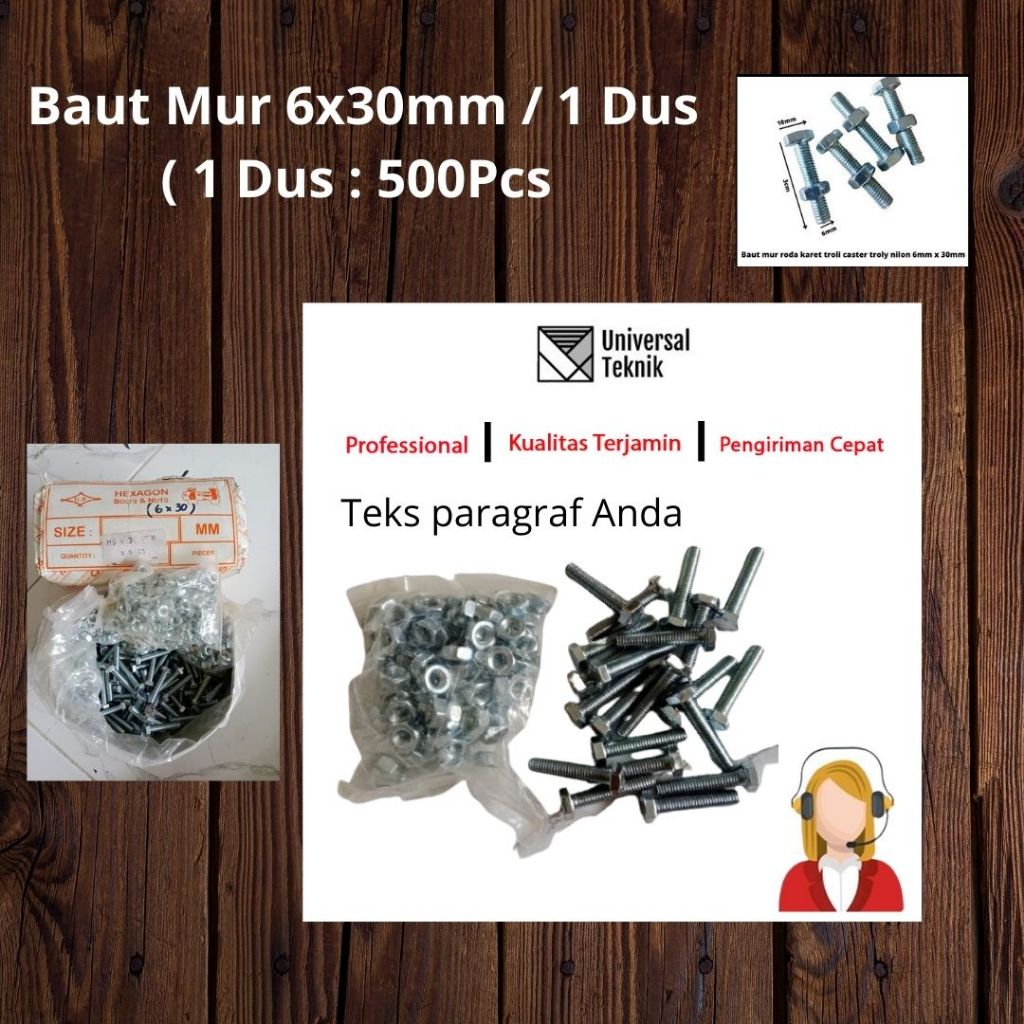 Jual Mur baut Galvanis Baut mur Galvanis 6mm x 30mm/ 1 dus : 500pcs ...