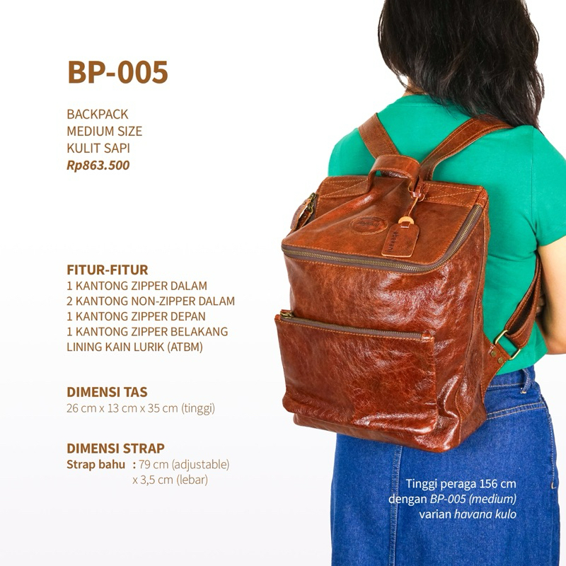 Jual ABEKANI LEATHER BP005 - Tas Ransel Kulit - Tas Punggung Kulit Sapi ...
