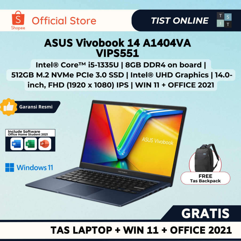 Jual ASUS Vivobook 14 A1404VA VIPS551 Core i5 1335U 8GB 512GB SSD W11 ...
