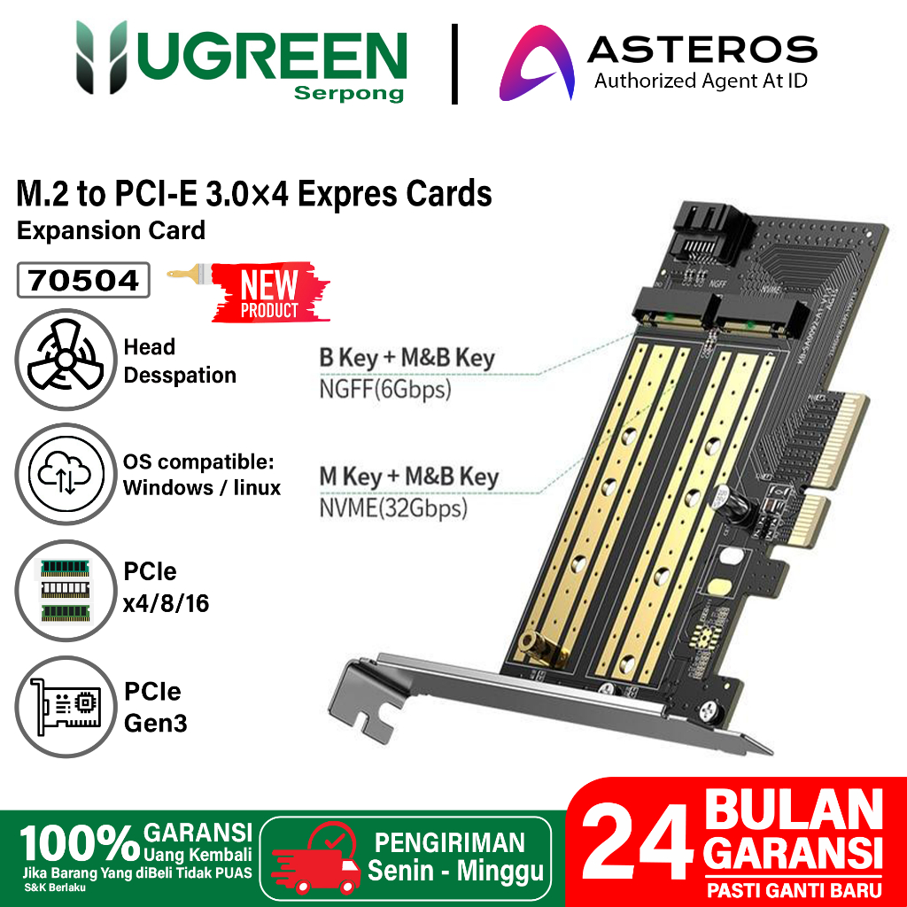 Jual UGREEN M.2 Sata NVMe to PCI-E 3.0 X4 Expansion Card M-Key B-key ...