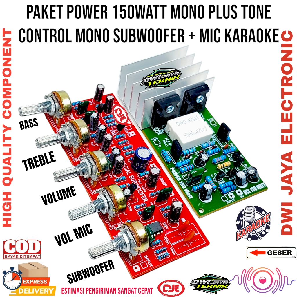 Jual Paket Power 150Watt Mono Plus Tone Control Mono Subwoofer Mic ...