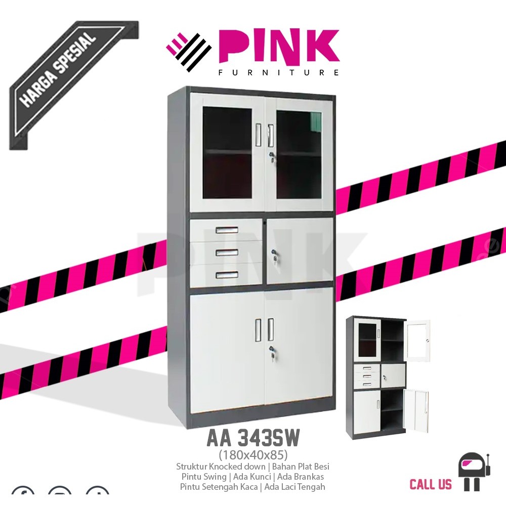 Jual Lemari Kantor / Lemari Arsip Besi AA343SW ada Brankas | Shopee Indonesia