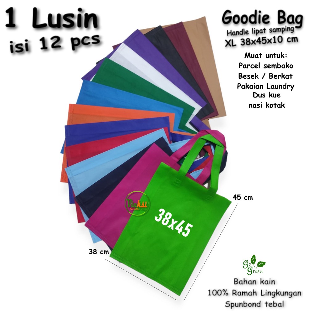 Jual Lusinan isi 12 Tas Kain Spunbond Goodie bag Tali Ukuran Jumbo XL= 38x45x10 cm Untuk Kantong ...