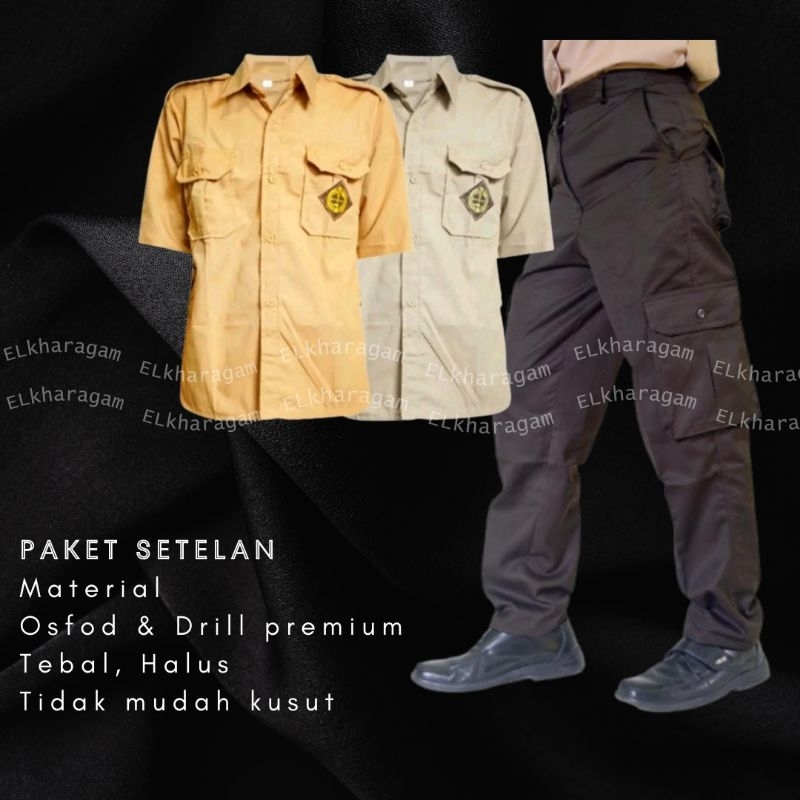 Jual Setelan Seragam Pramuka hem Pramuka Saku 2 Depan + Celana Pramuka PDL/ Cargo untuk SMP/ SMA ...