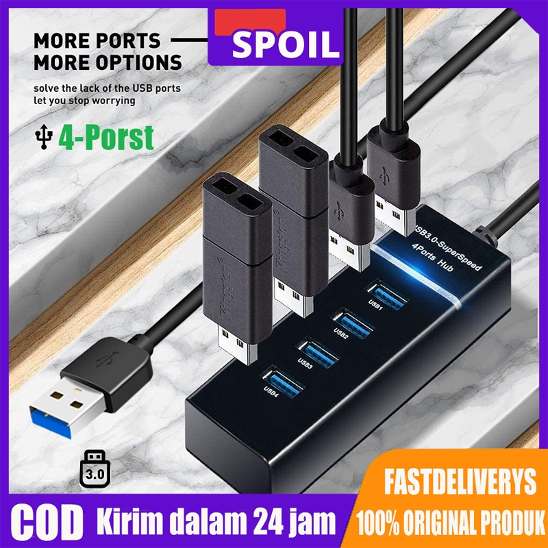 Jual SPOIL USB3.0 HUB 4 PORT / USB HUB / USB 3.0 HUB HIGH SPEED 4 PORT | Shopee Indonesia
