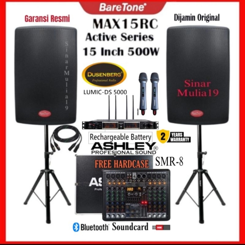 Jual Paket Sound System Karaoke Speaker Aktif 15 Inch BareTone MAX15RC Mixer Ashley SMR-8 ...