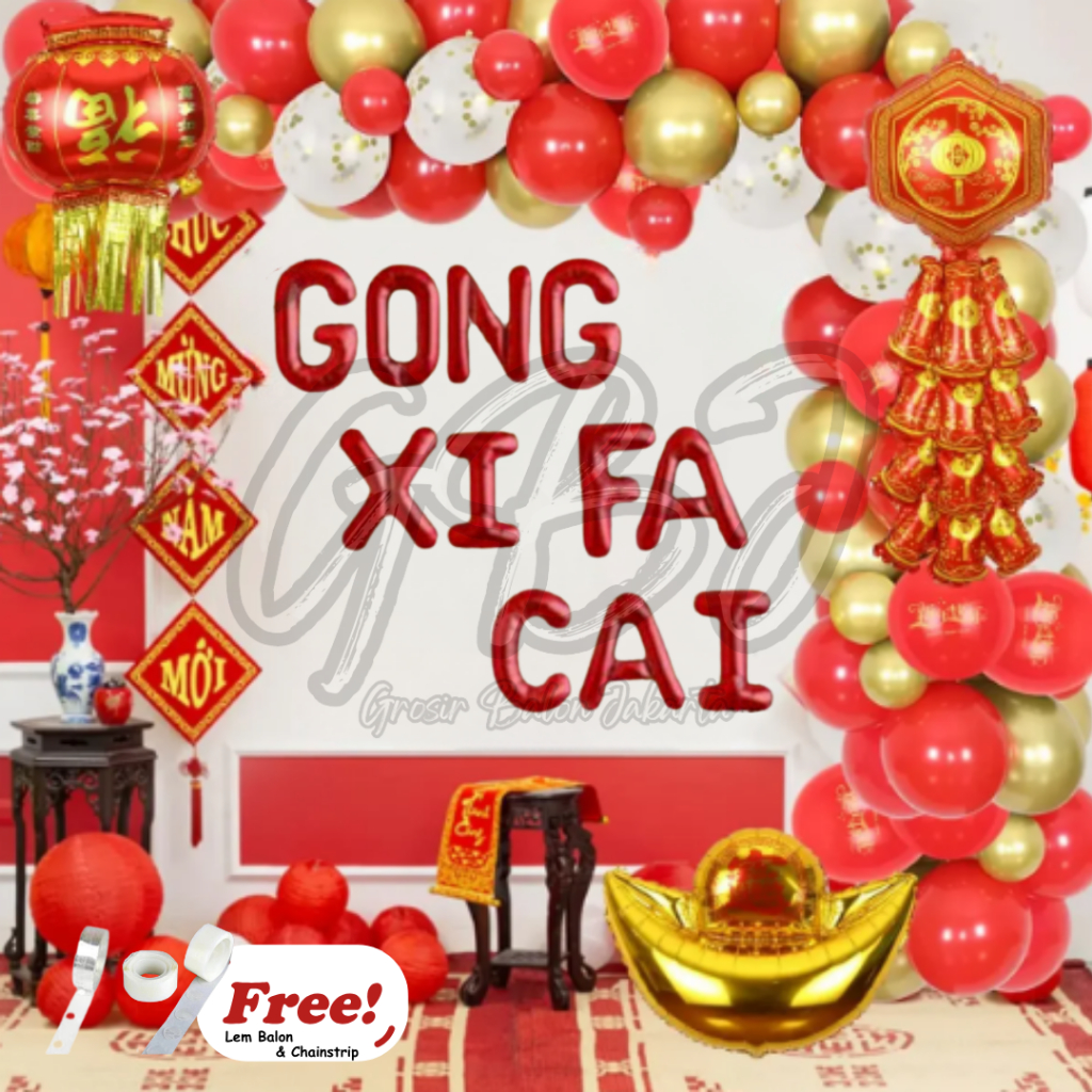 Jual [PAKET PREMIUM] Dekorasi Dragon Chinese New Year Red and Gold Full ...