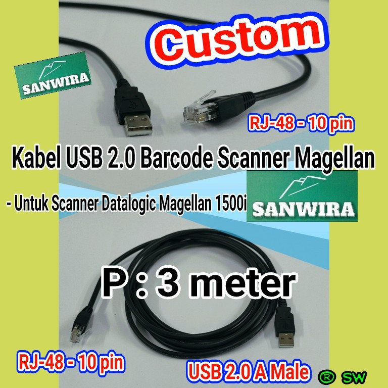 Jual Kabel USB 2.0 Barcode Scanner Datalogic MAGELLAN 3 meter / Kabel ...