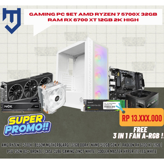 Jual Gaming PC Set AMD Ryzen 7 5700X 32GB RAM RX 6700 XT 12GB 2K High ...