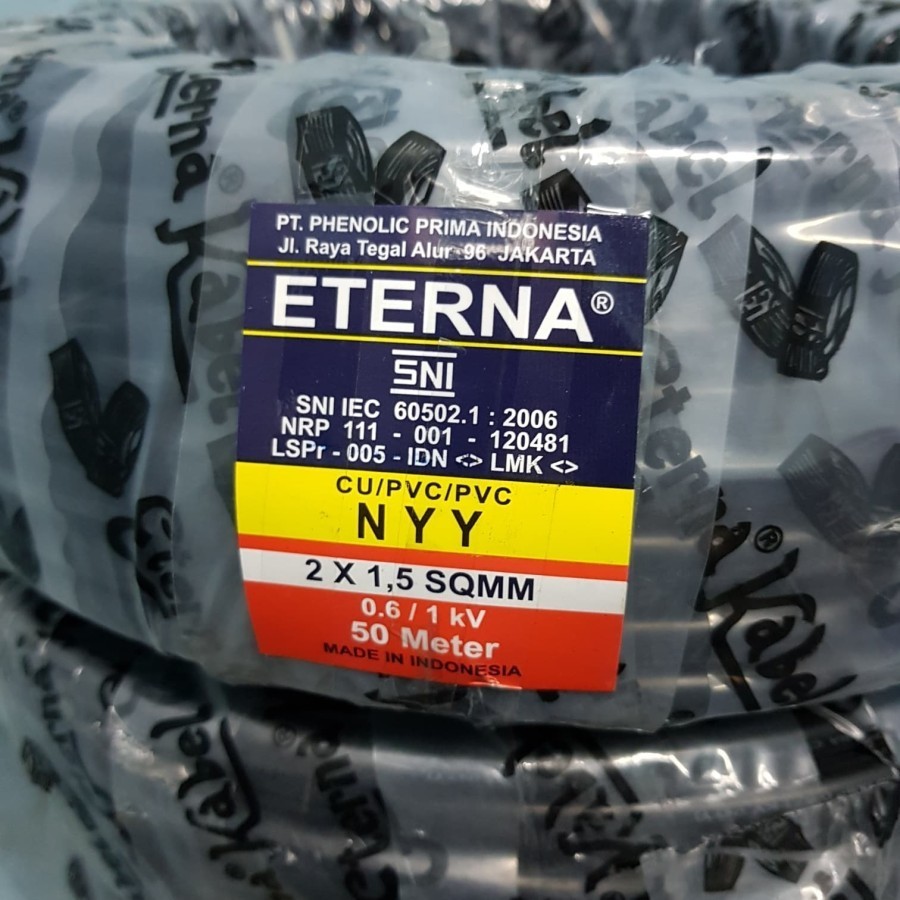 Jual ETERNA Kabel Listrik Kawat NYY 2x1,5 2x1.5 50 Meter (50M) Kabel ...