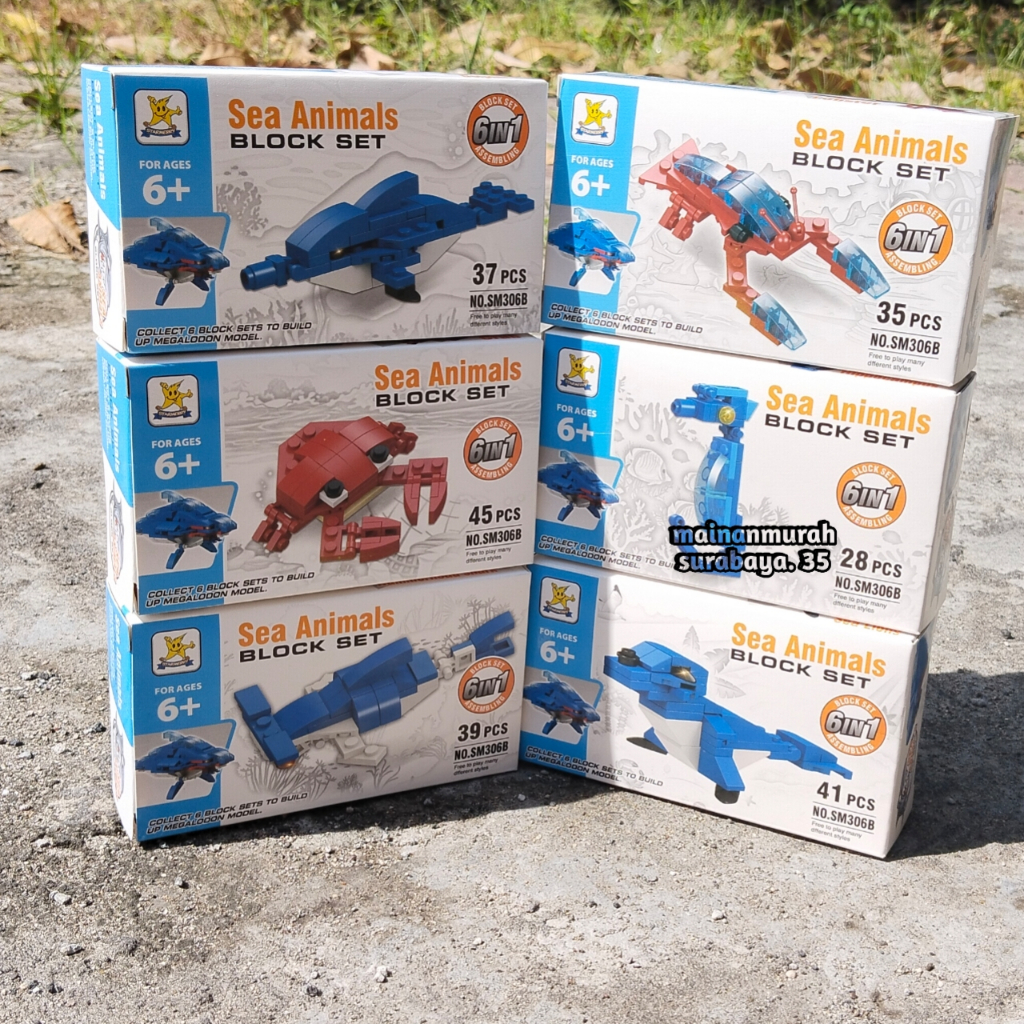 Jual Sea Animal Blocks Set 6 in 1 Kemasan Dus Terbaru Bahan Plastik SM ...