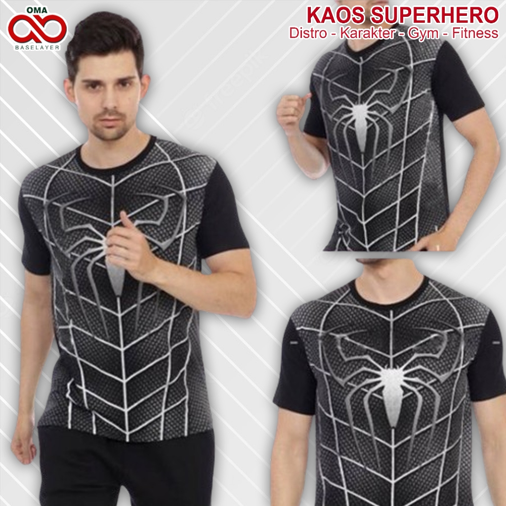 Jual Baju Kaos Superhero Spiderman Hitam Pria Dewasa Lengan Pendek ...