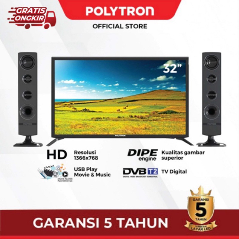 Jual POLYTRON Cinemax Digital LED TV 32 inch Dual Speaker Tower PLD 32TV1855 | Shopee Indonesia