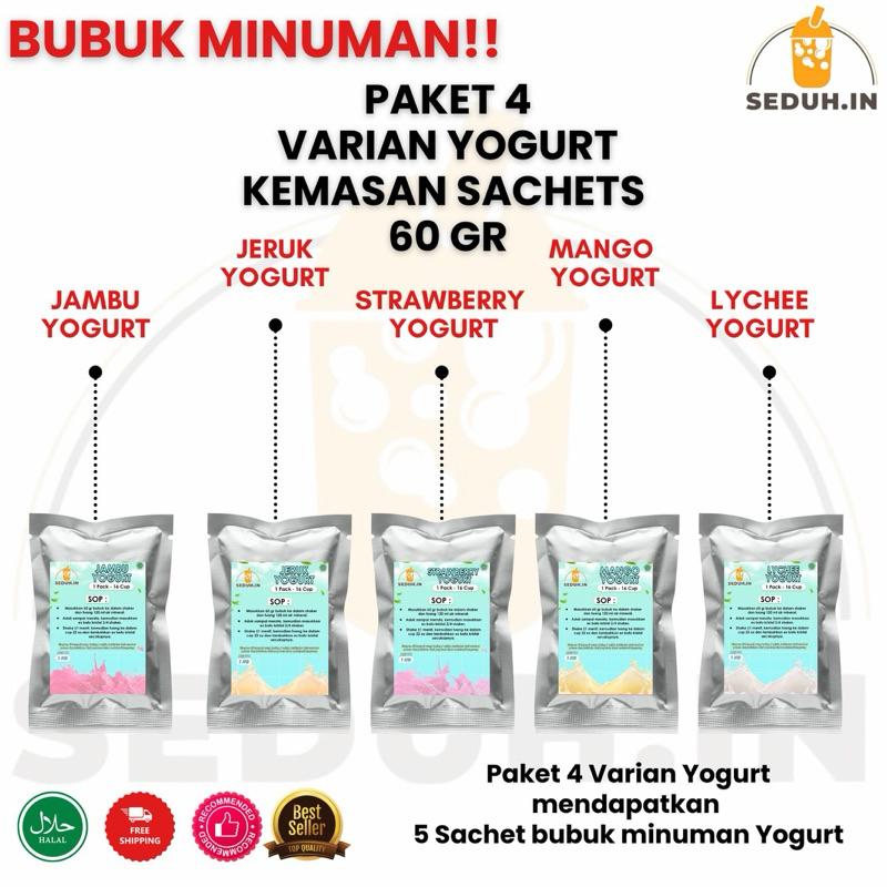 Jual YOGURT PAKET 4 KEMASAN SACHET 5 PCS 60GR /BUBUK MINUMAN YOGURT V2 ...