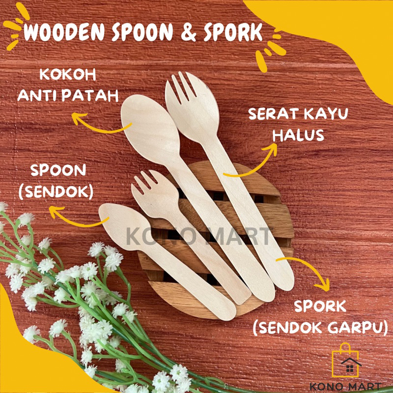 Jual SENDOK GARPU DESSERT KAYU / WOODEN DESSERT SPOON / SENDOK GARPU ...
