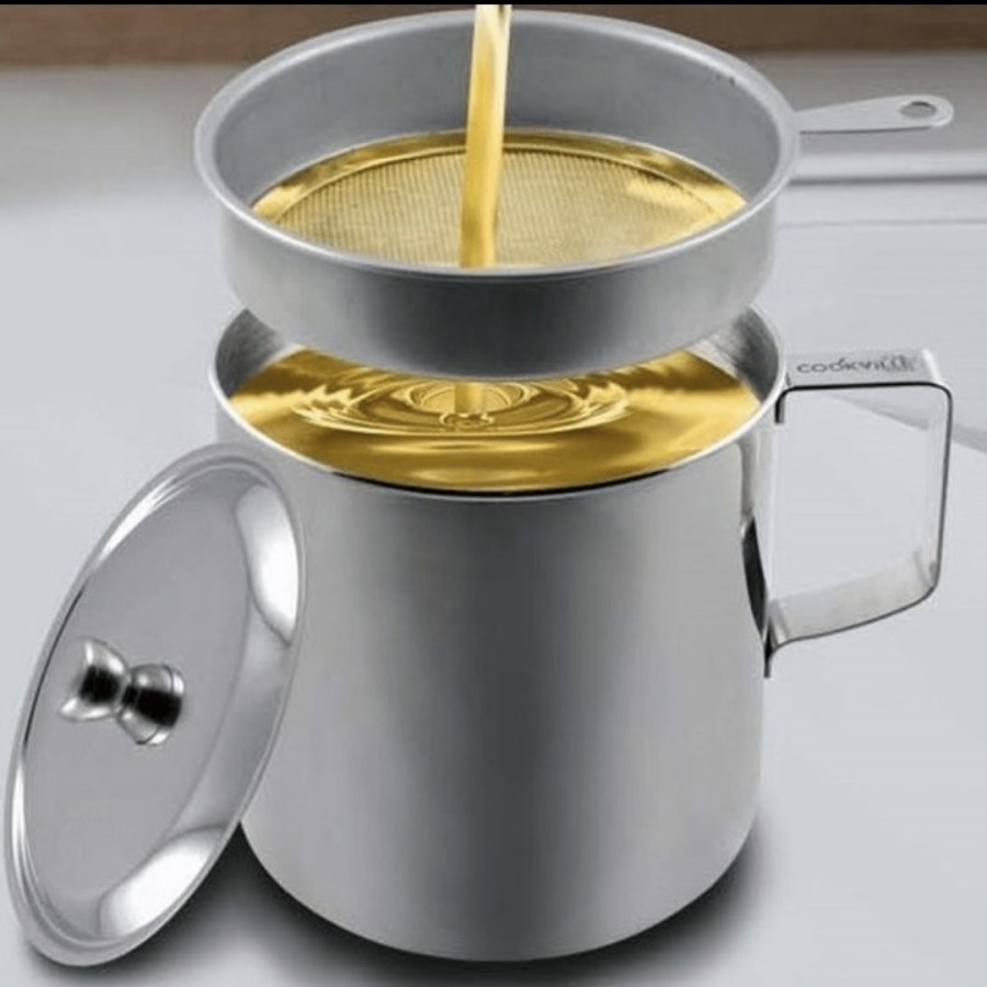 Jual OIL POT FILTER 1300ML SARINGAN STAINLESS MINYAK GORENG SISA WADAH ...