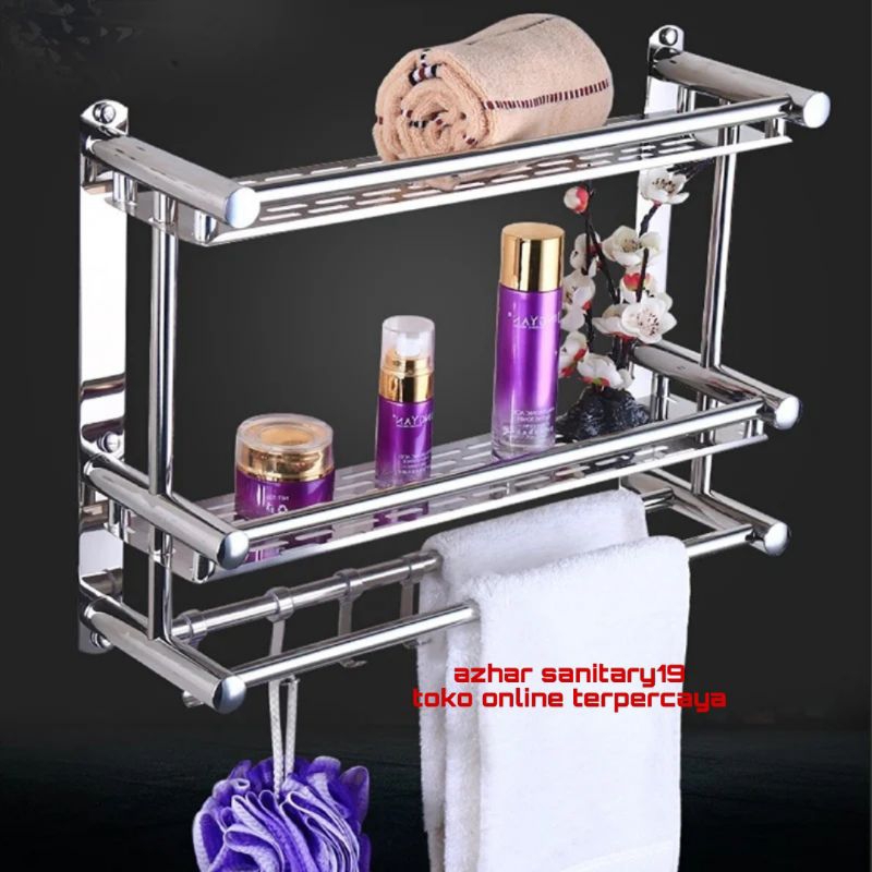 Jual rak sabun shampo stainless 2 susun / rak kamar mandi dinding ...