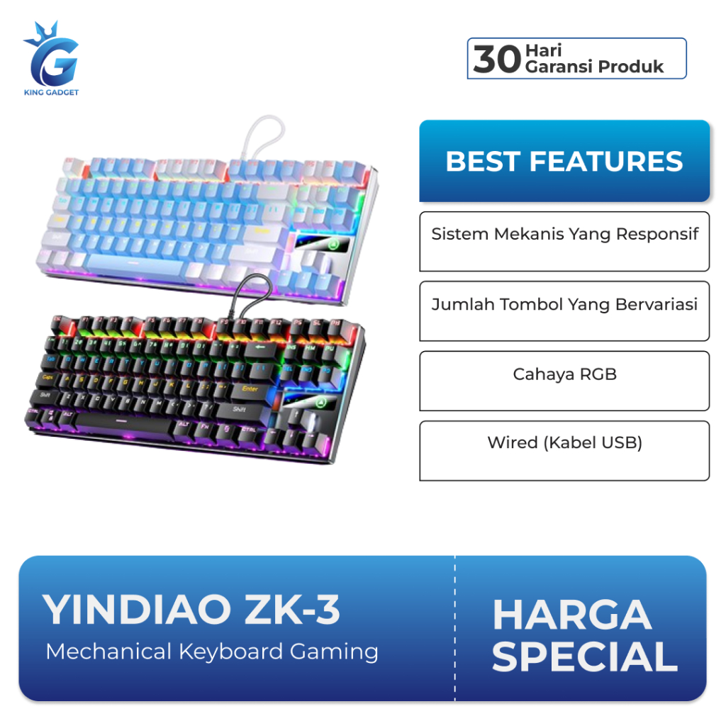 Jual YINDIAO Mechanical Keyboard Gaming Wired USB RGB Blue Switch 87 ...