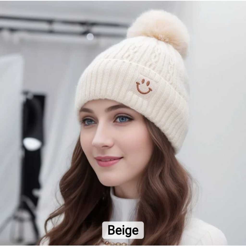 Jual Warm Knitted Winter Hat Unisex Beanies Japan Korean Style With Pom ...