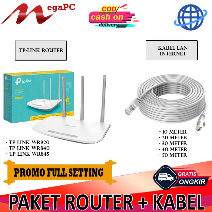 Jual PAKET INTERNET / WIFI PARAREL TP LINK ROUTER + KABEL LAN 10M 20M ...