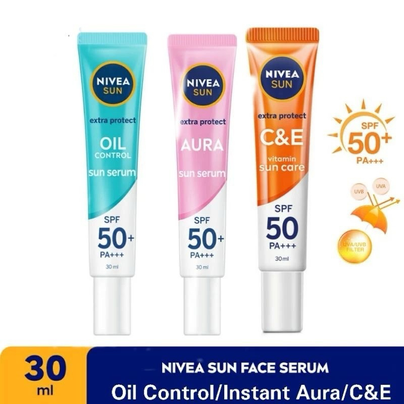 Jual NIVEA SUN FACE SERUM OIL CONTROL & AURA 30 ML SPF 50+++ | Shopee ...
