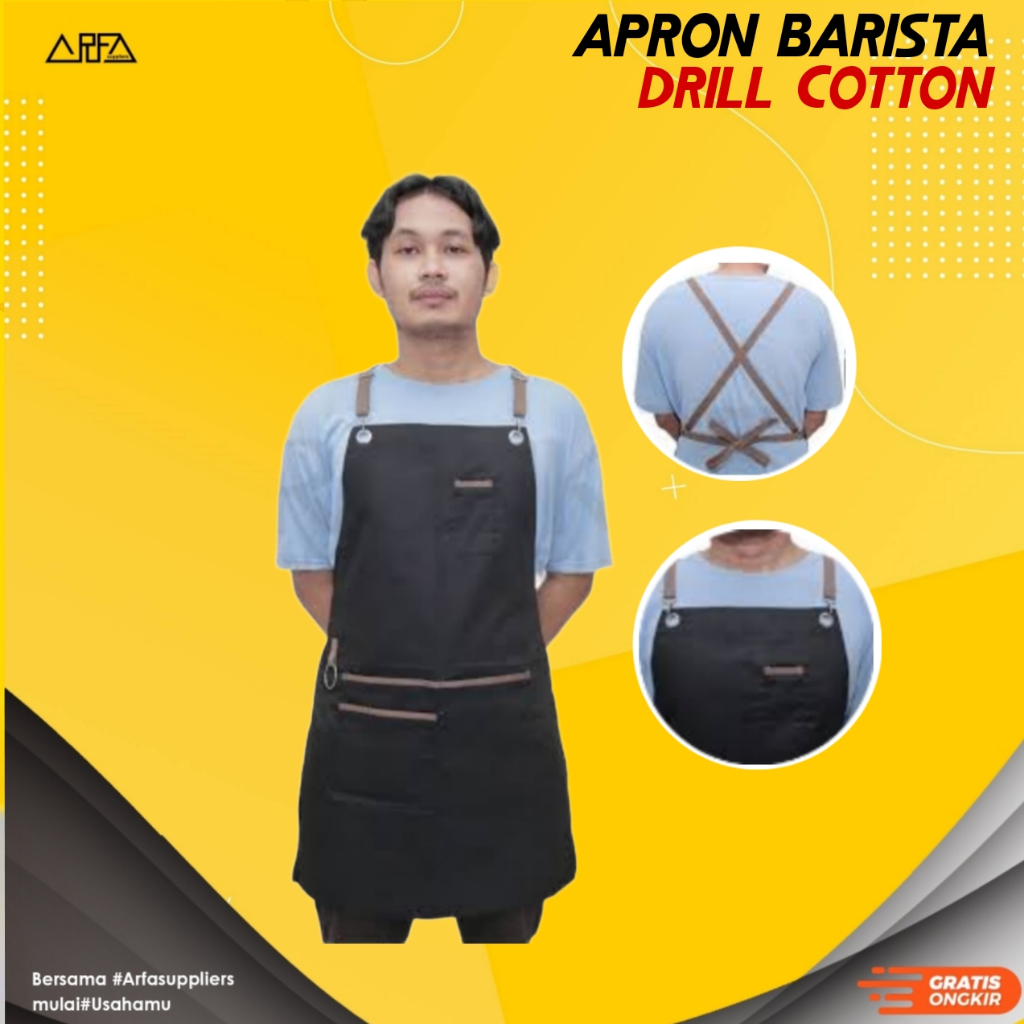 Jual Apron Celemek Barista Drill Apron Hitam | Shopee Indonesia
