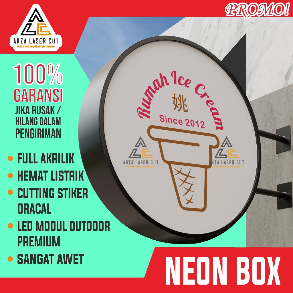 Jual NEON BOX CUSTOM OUTDOOR BULAT/KOTAK AKRILIK 2 SISI SIAP PASANG | Shopee Indonesia