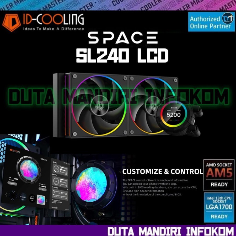 Jual ID-Cooling SPACE SL240 ARGB BLACK - AIO Liquid CPU Cooler LCD ...