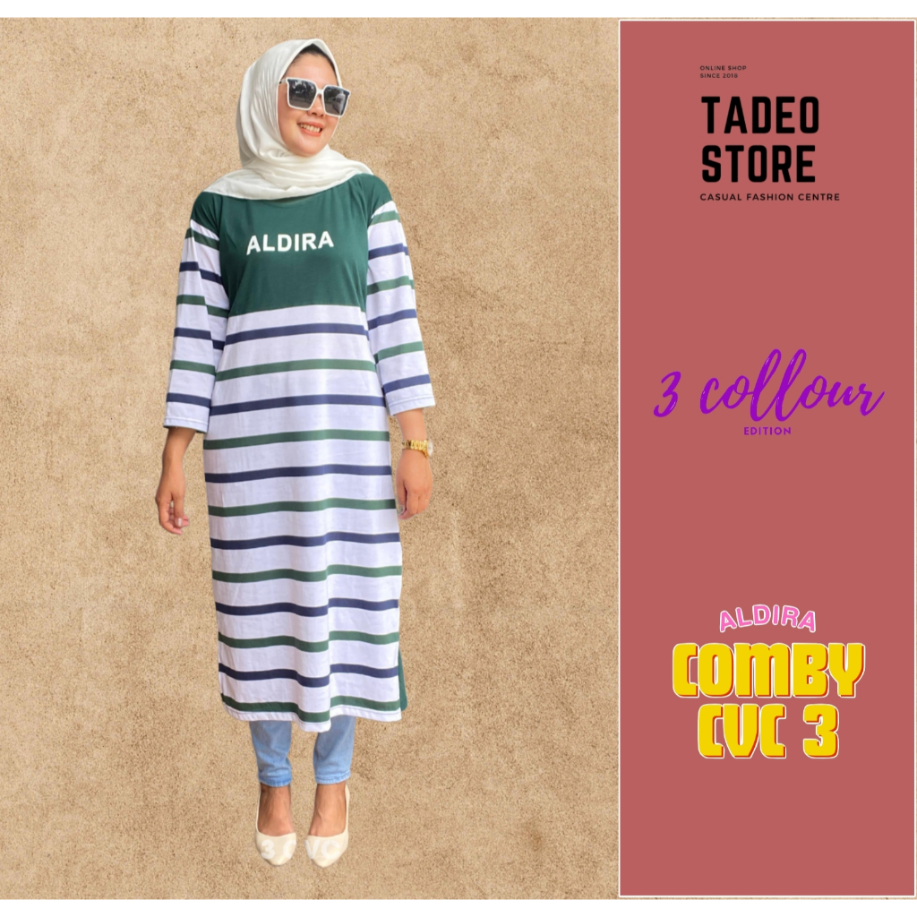 Jual Aldira Terbaru Atasan Midi Dress 7 8 Stripe Kombinasi Tunik Belang ...