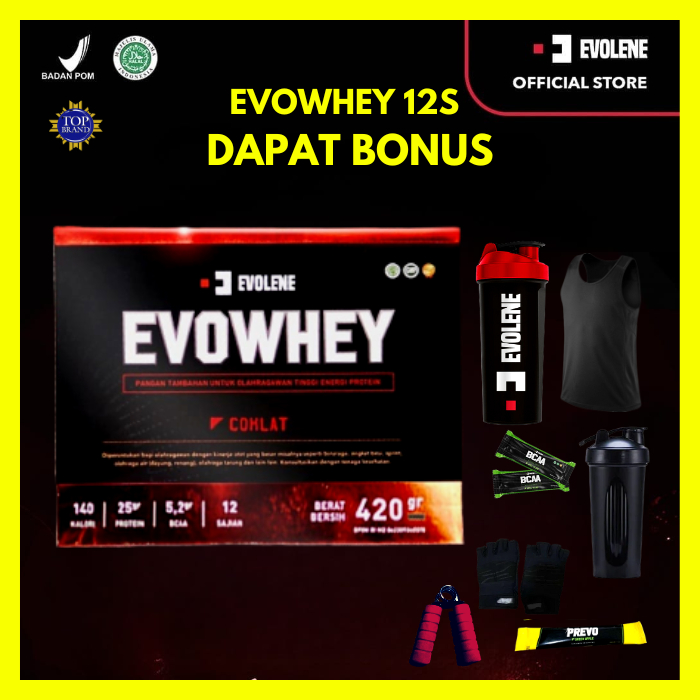 Jual EVOWHEY EVOLENE 1 BOX WHEY PROTEIN ISI 12 SACHET HALAL BPOM WHEY ...