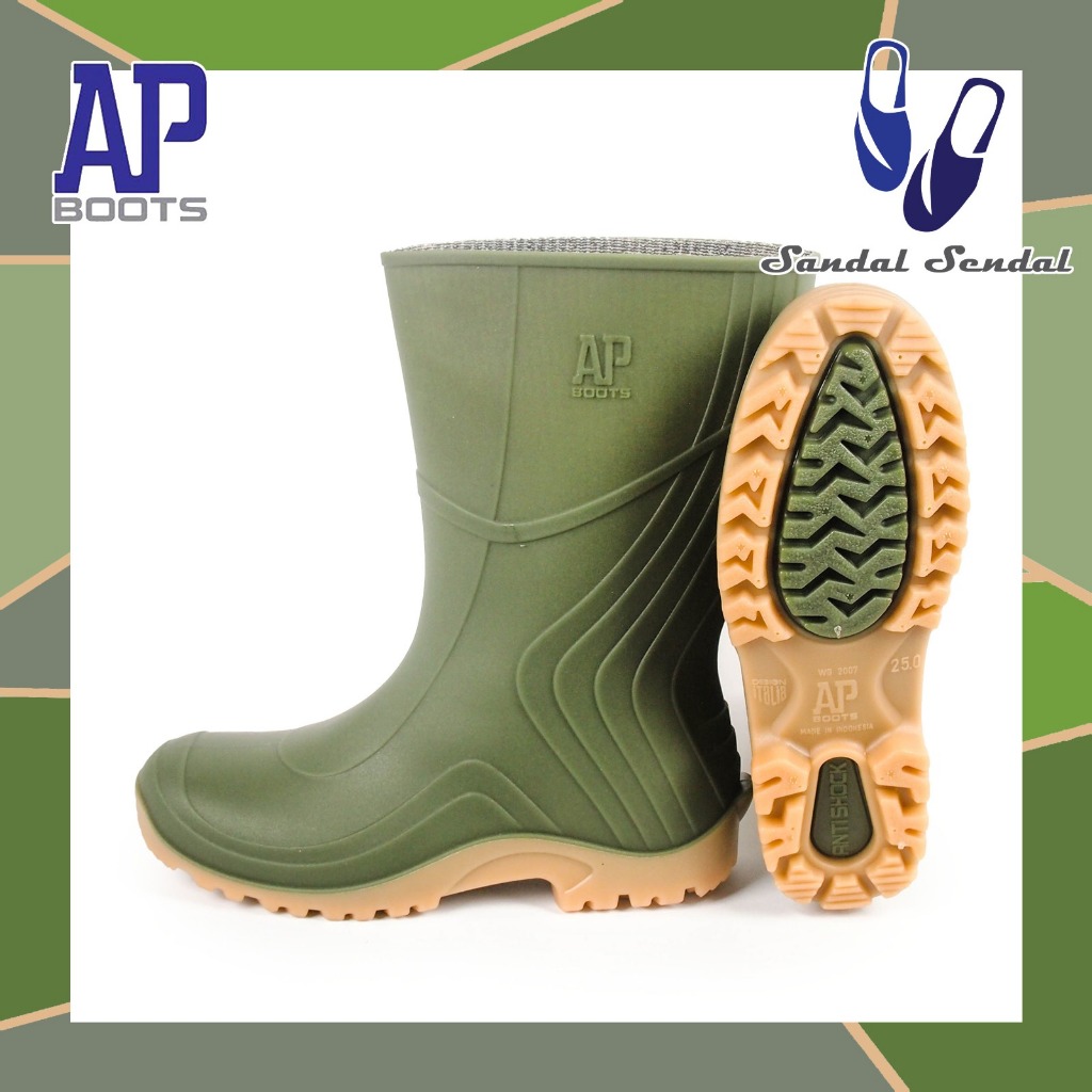 Jual Sepatu Boot Pendek AP 2007 AP Boots Hijau Karet Lokal Anti Air ...