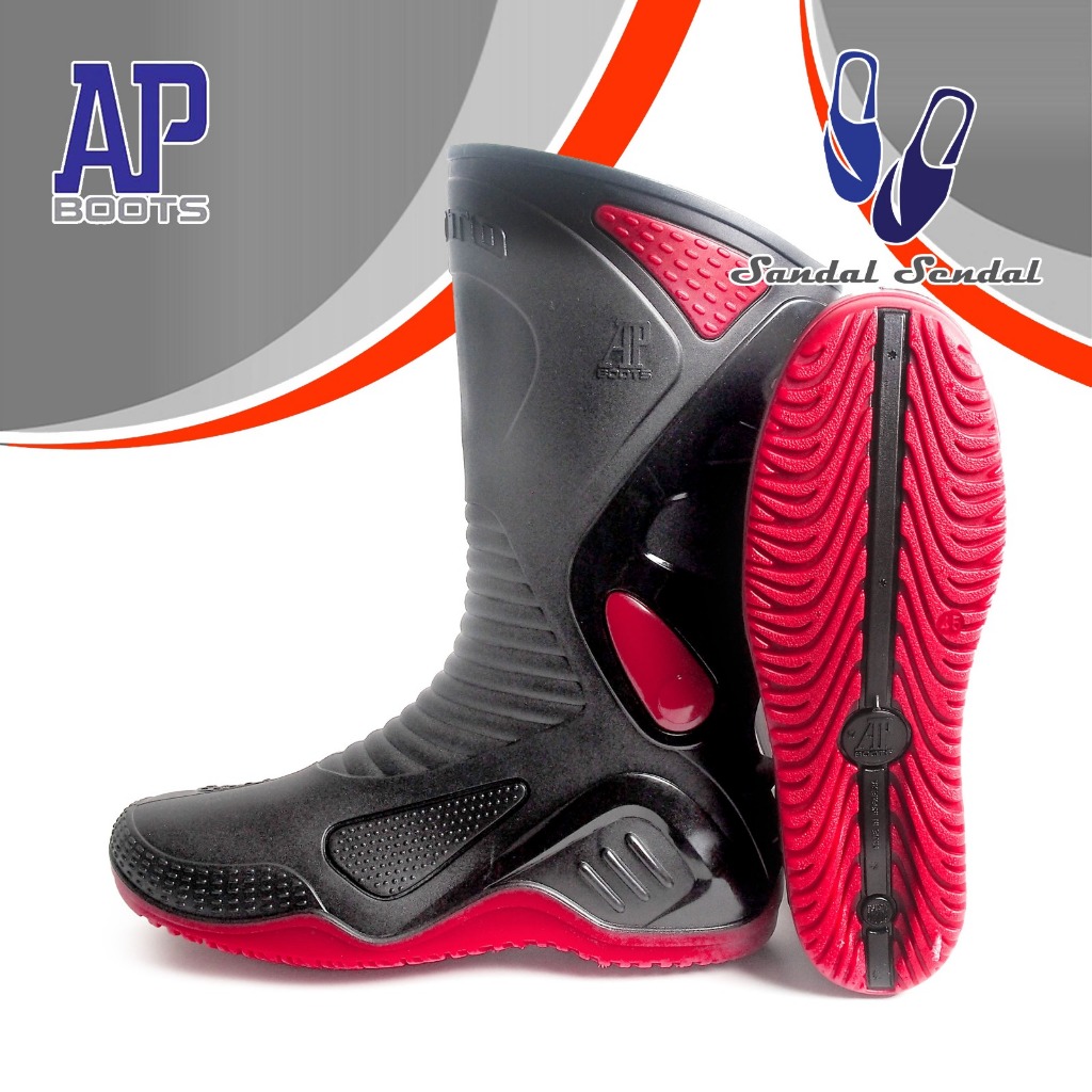 Jual Sepatu Boot Tinggi AP Moto 2 AP Boots Karet Lokal Anti Air Slip ...