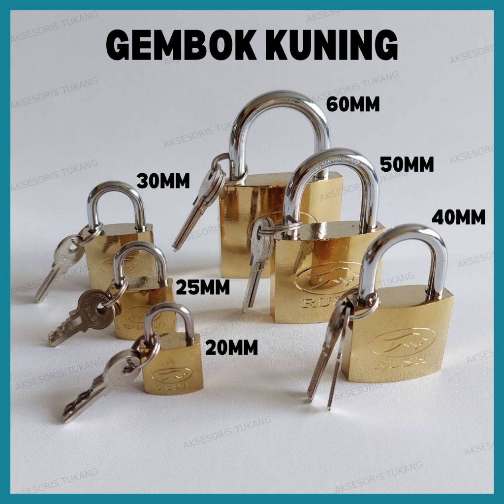 Jual Gembok Kuning 20mm 25mm 30mm 40mm 50mm 60mm Tebal Pintu Pagar ...