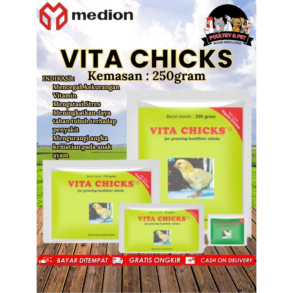 Jual VITA CHICKS 250gr Obat Ayam, Bebek, Itik, Burung, Unggas MEDION ...