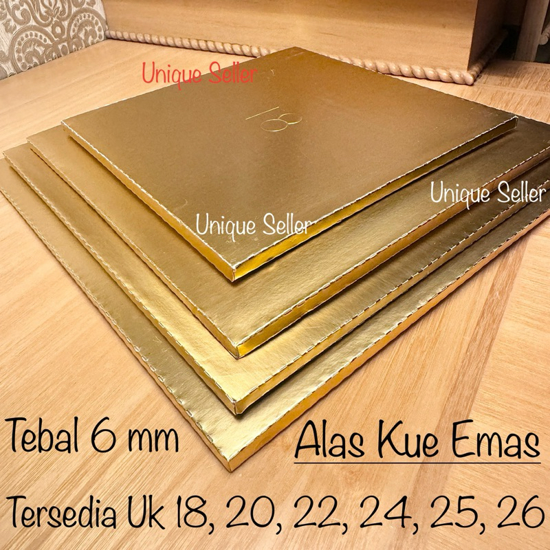 Jual Alas Kue Tart Kotak Emas Uk 18 20 22 24 25 26 Tebal 6 mm / Alas ...