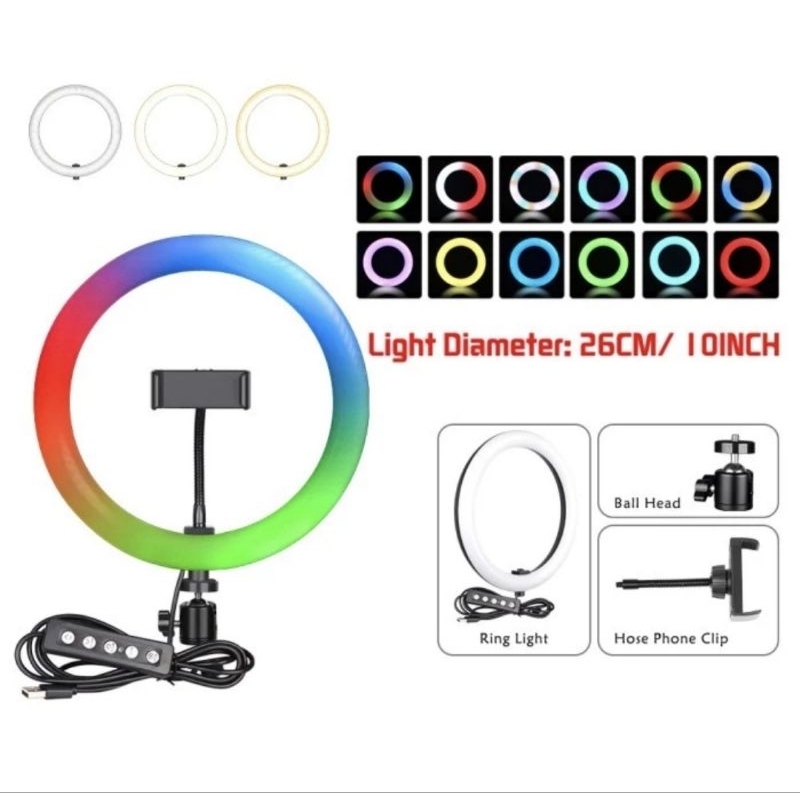 Jual Lampu Ring Light RGB LED 10W 124 Led 10 Inch With 1 Holder ...