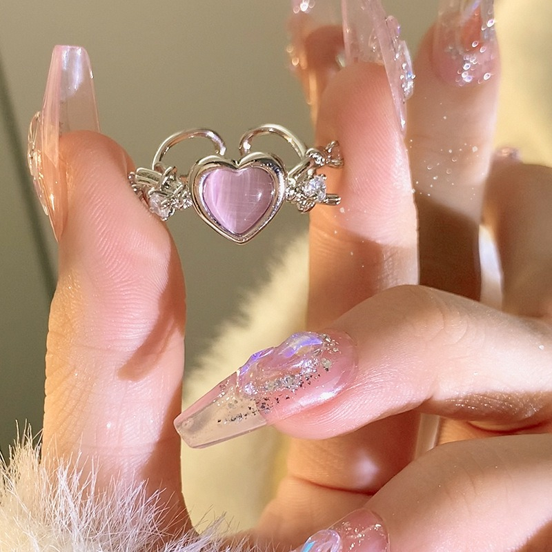 Jual Cincin Hana Love Heart Hati Pink Cupid Alloy Wanita Korea Silver ...