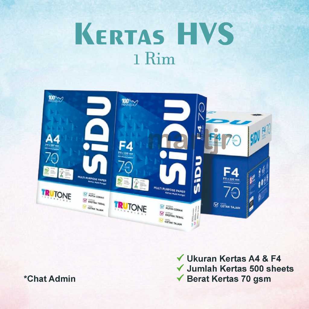 Jual Kertas HVS Sidu Ukuran A4 & F4 1 rim 500 lembar 70 gsm | Shopee ...