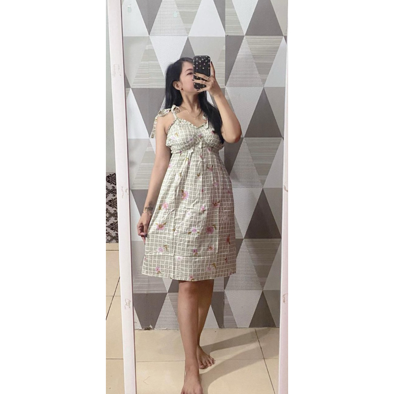 Jual daster/dress Jelita tali lepas daster midi kerut dada muat BB 55kg ...
