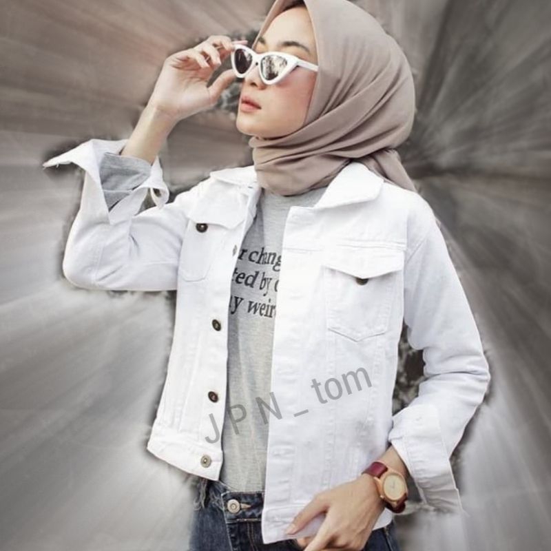 Jual Jaket Jeans Putih Wanita Crop Polos Jacket Denim Cewek Jins Tebal ...
