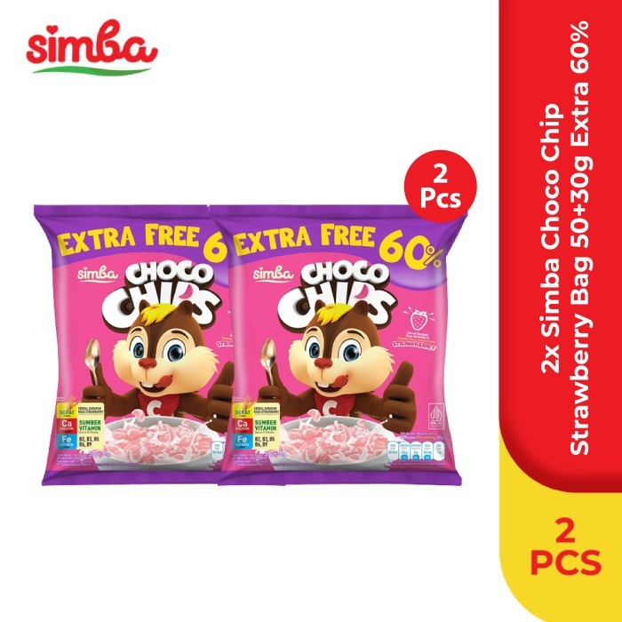 Jual Simba Choco Chips Strawberry Bag 50gr + 30gr Extra 60% x 2 Pcs ...