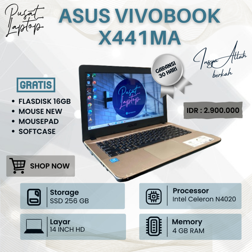 Jual LAPTOP ASUS VIVOBOOK X441MA | INTEL CELERON N4020 | RAM 4GB | DUAL ...