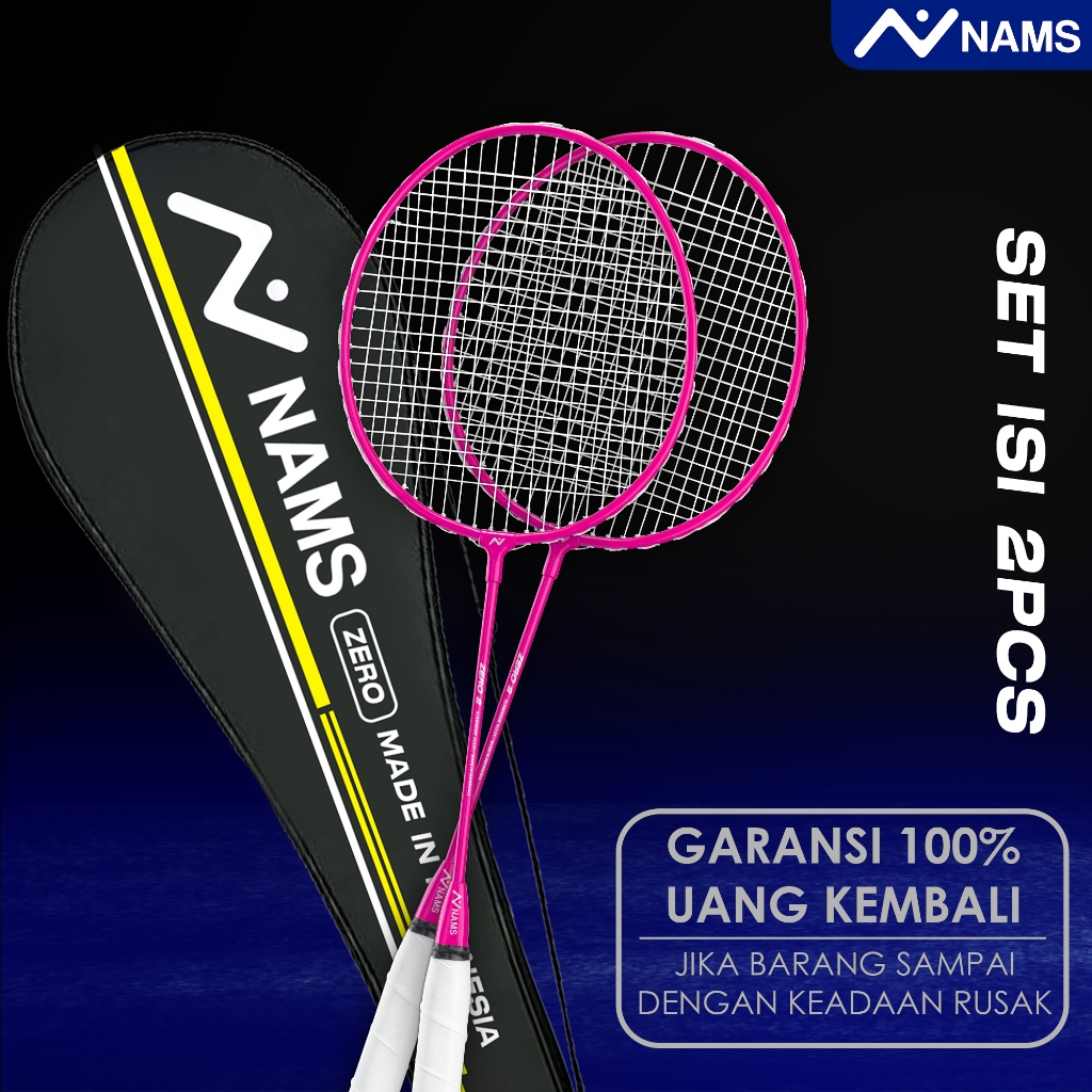 Jual NAMS RAKET BADMINTON SET ISI 2 / ZERO2 PINK ORIGINAL / BULUTANGKIS ...