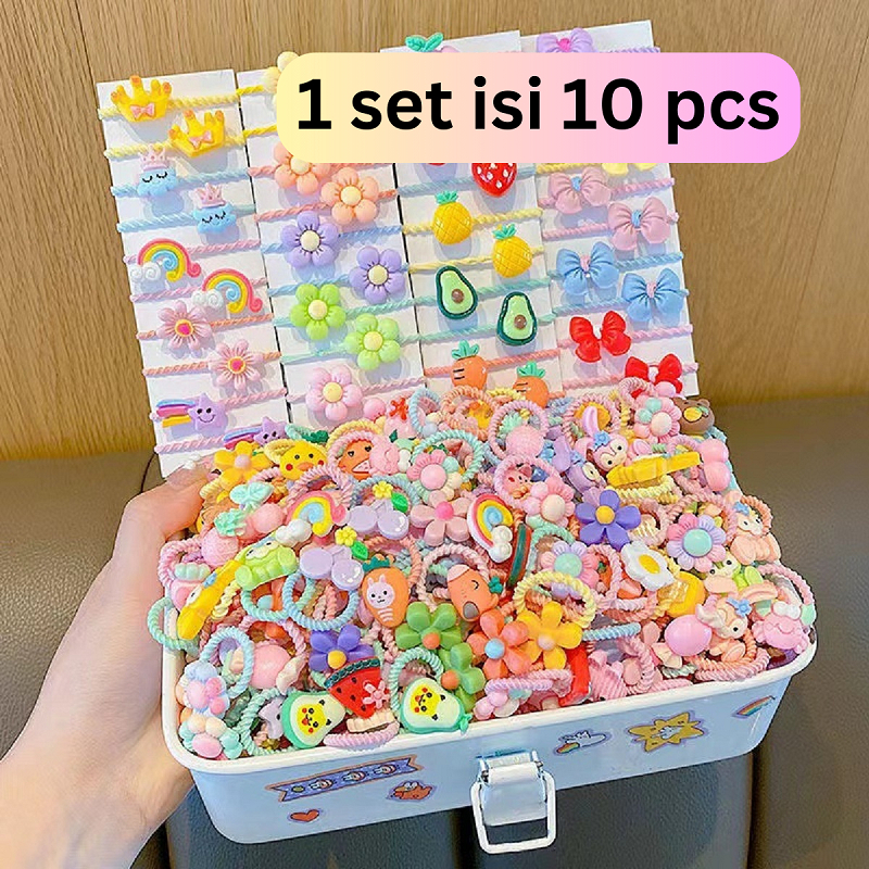 Jual Ikat Rambut Kunciran Anak Kecil Set isi 10 Warna Warni Korea Lucu ...