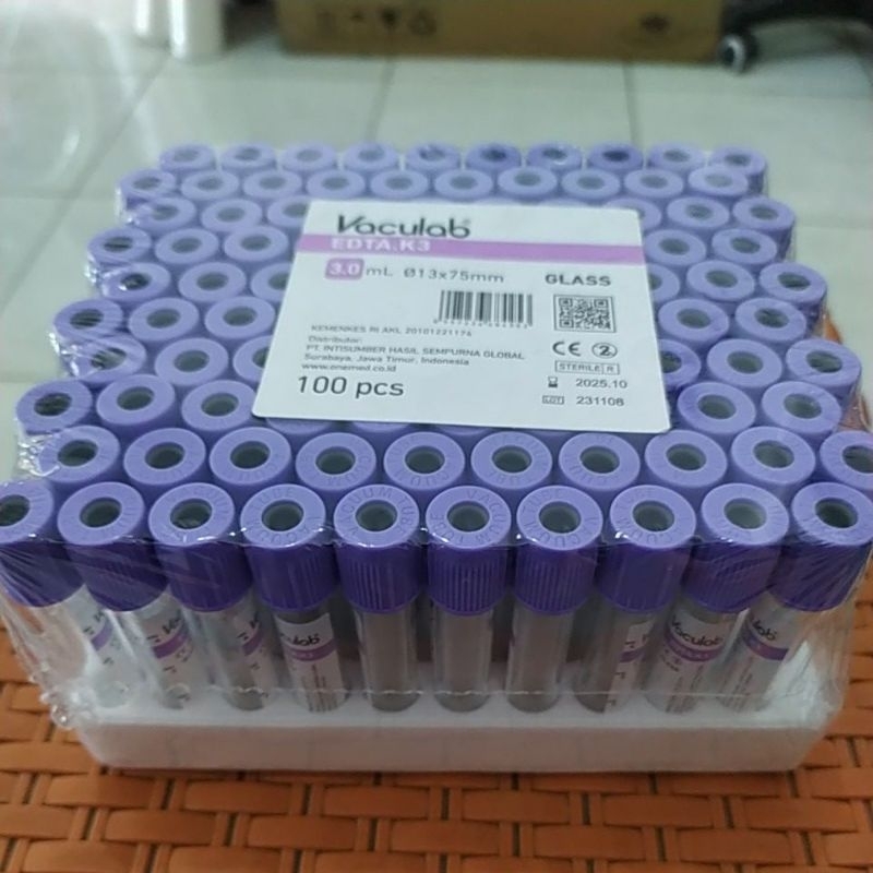 Jual Tabung Darah Vaculab EDTA 3ML K3 Tabung EDTA Vacutainer UNGU ...