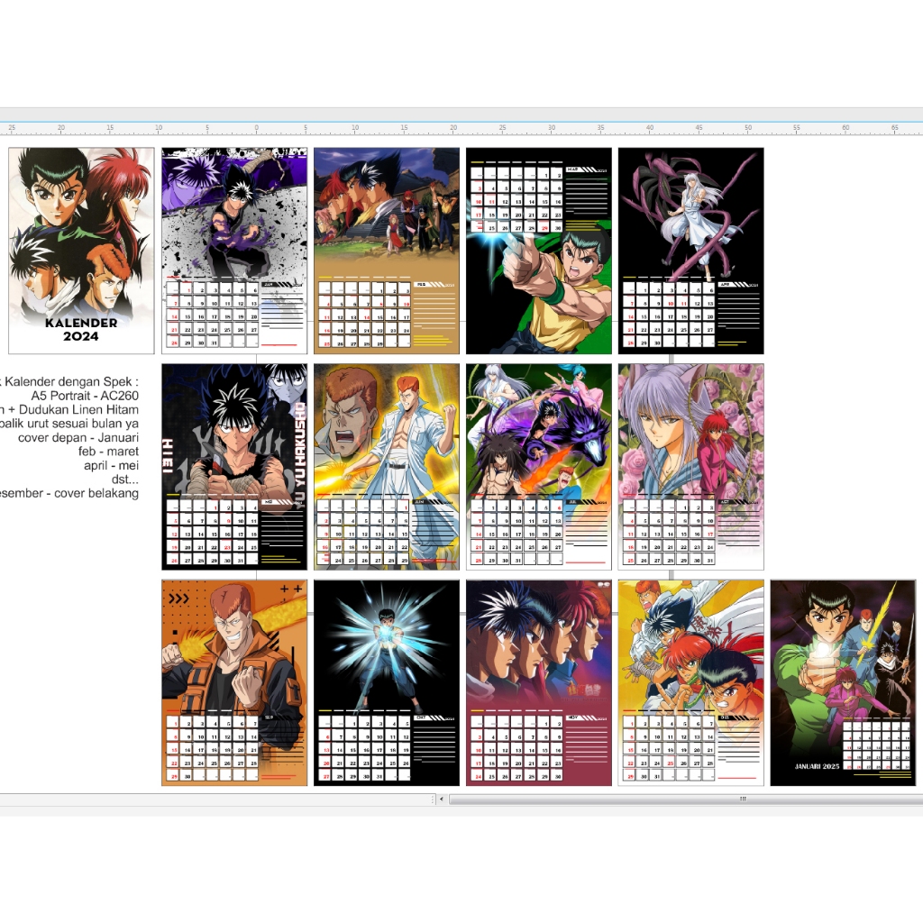 Jual Kalender Meja 2024 YUYU HAKUSHO Anime jadul bisa custom desain ...