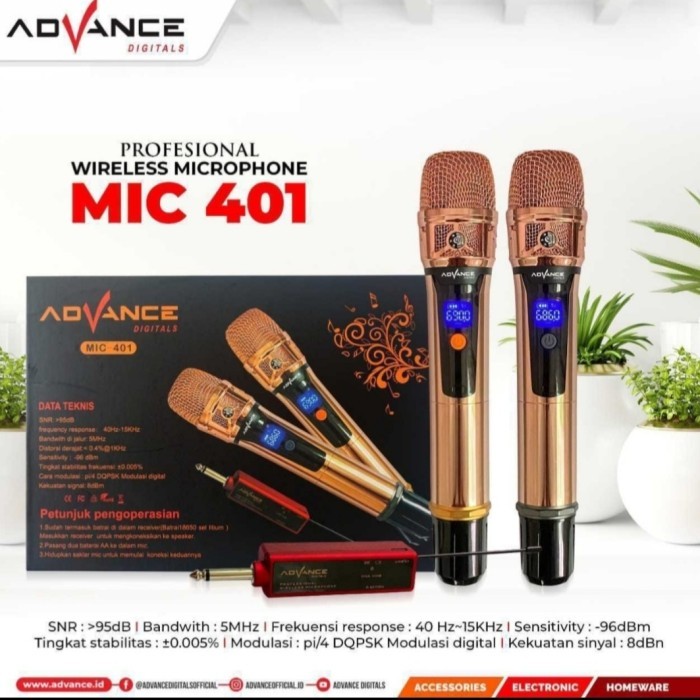 Jual MIC ADVANCE WIRELESS 401 MIC TANPA KABEL MIC DOUBLE MIC SPEAKER ...