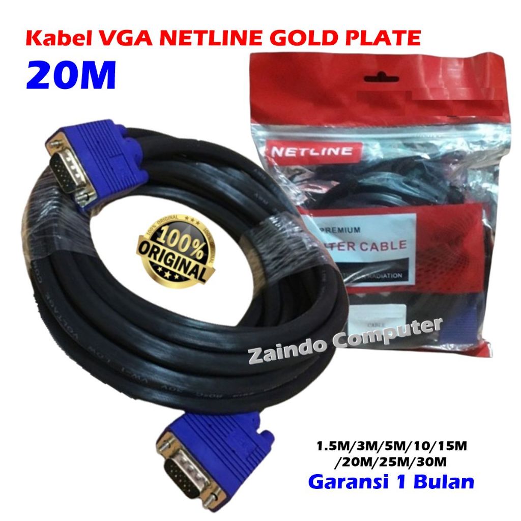 Jual KABEL VGA 20 METER MALE TO MALE HIGH QUALITY VGA CABLE 20M – KABEL VGA 20M R-ONE GOLD PLATE ...